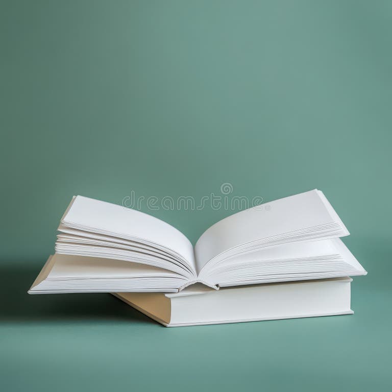 Open Book with Blank Pages on a Green Background Stock Image - Image of ...