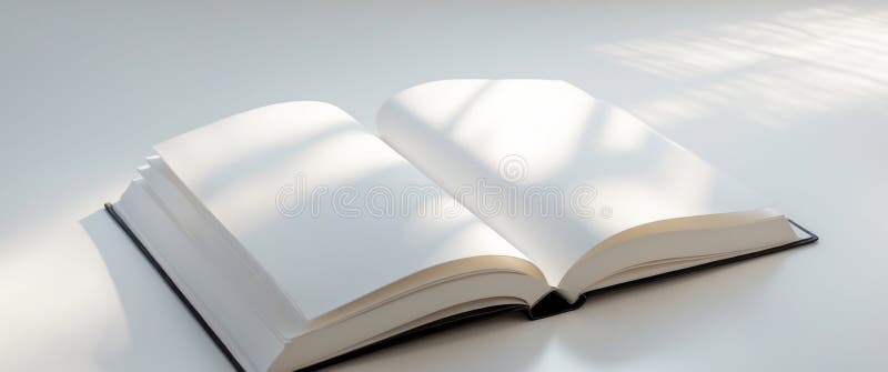 Open Book with Blank Pages Lies on a White Surface. Stock Image - Image ...