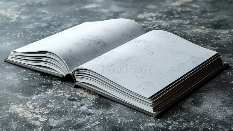 Open Book with Blank Pages Lying Flat on a Grey Surface Stock ...