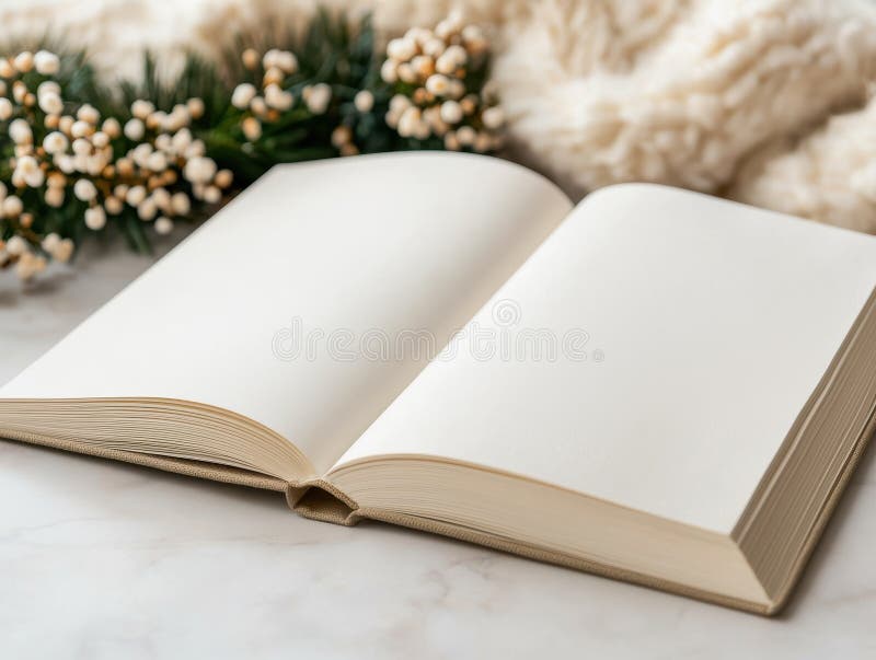 Open Book with Blank Pages on Marble Table Stock Illustration ...
