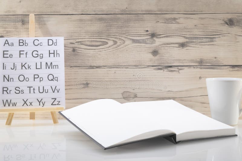 Open Book with Blank Pages Placed on a Workspace. Stock Photo - Image ...