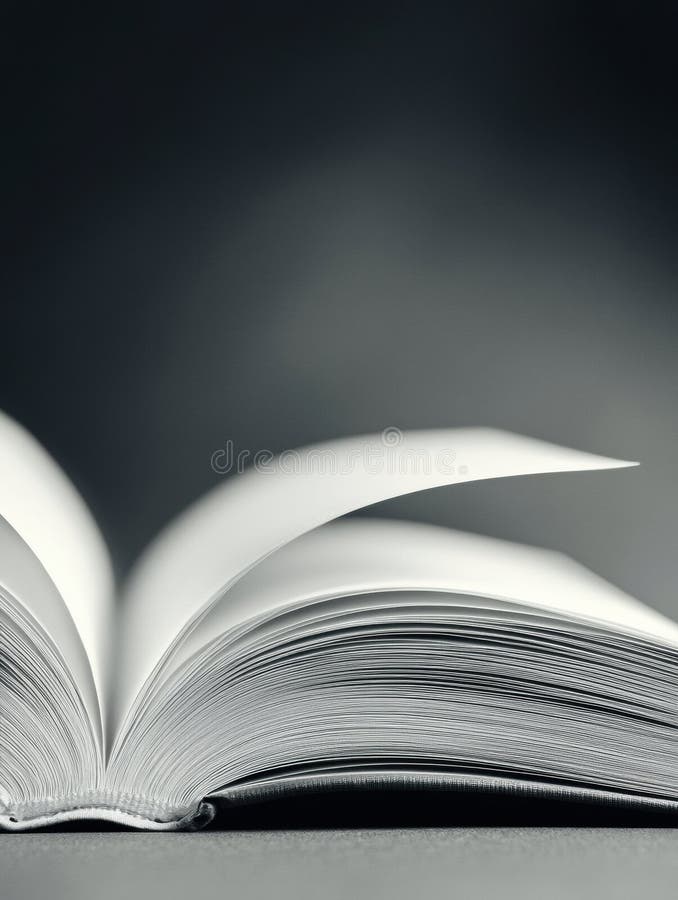 Open Book with Blank Pages Resting on a Surface, Illuminated by Soft ...