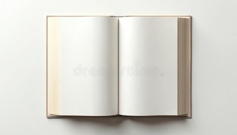 Open Book with Blank Pages, Top Down View, Flat Background. Ideal for ...