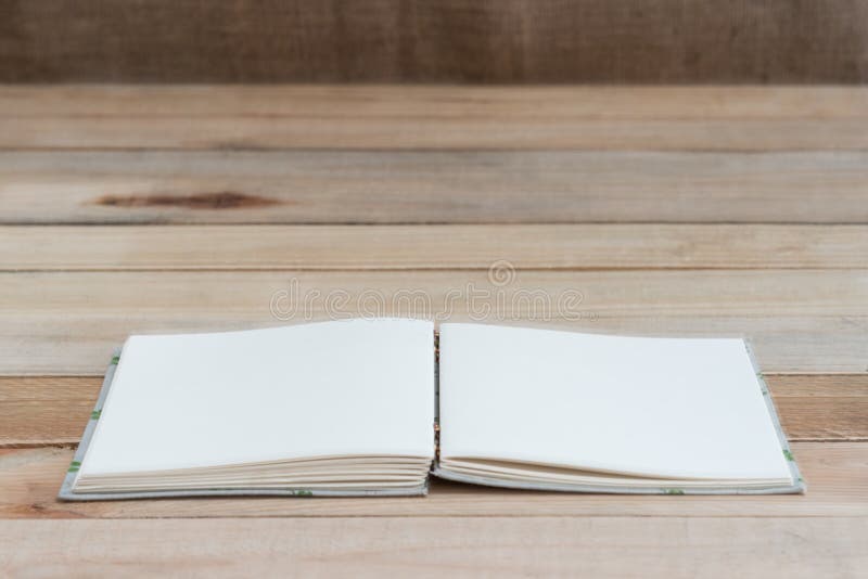 Open Book with Blank Pages on Wood Table Stock Photo - Image of book ...