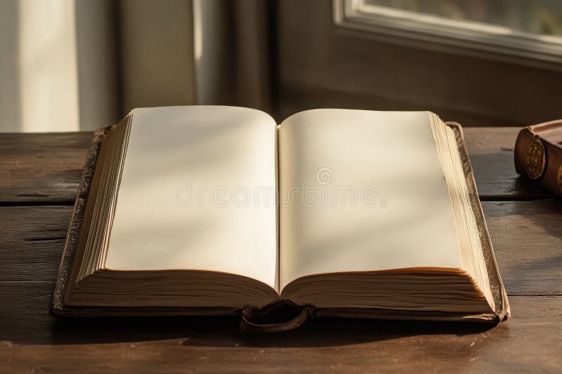 Open Book with Blank Pages on Wooden Table Stock Illustration ...