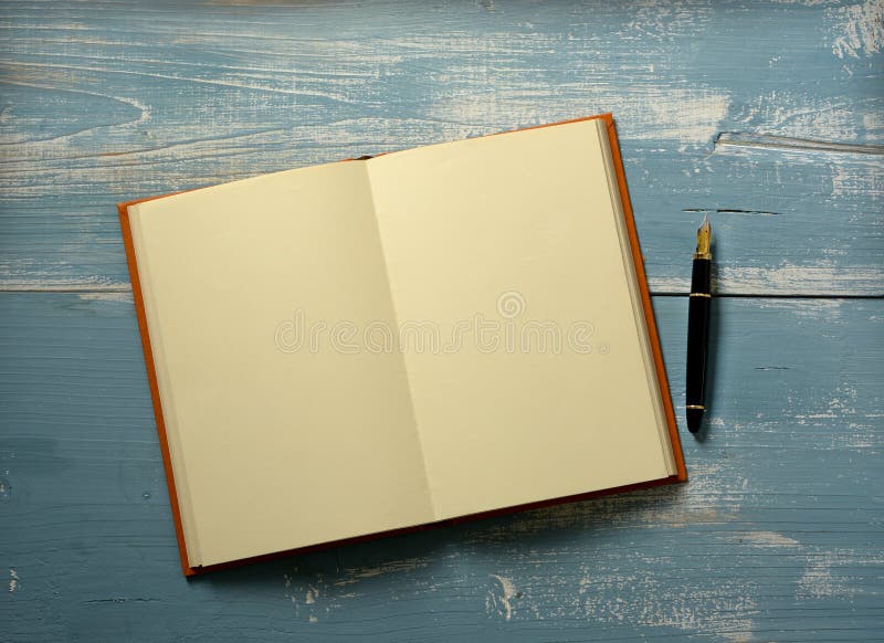 Open Book with Blank Pages on Wooden Table Stock Image - Image of ...