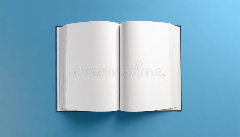 Open Book with Blank White Sheets on Blue Background. Flat Lay, Top ...