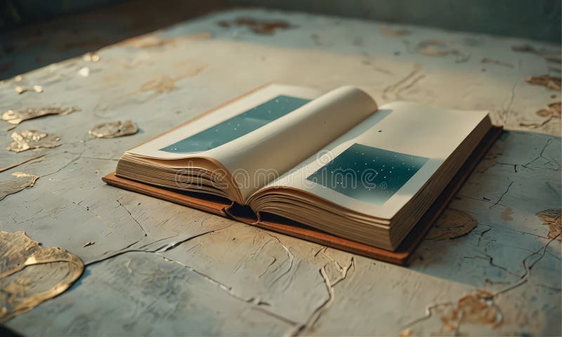 Open Book with Blue Cover Lies on Weathered, Peeling White Surface ...