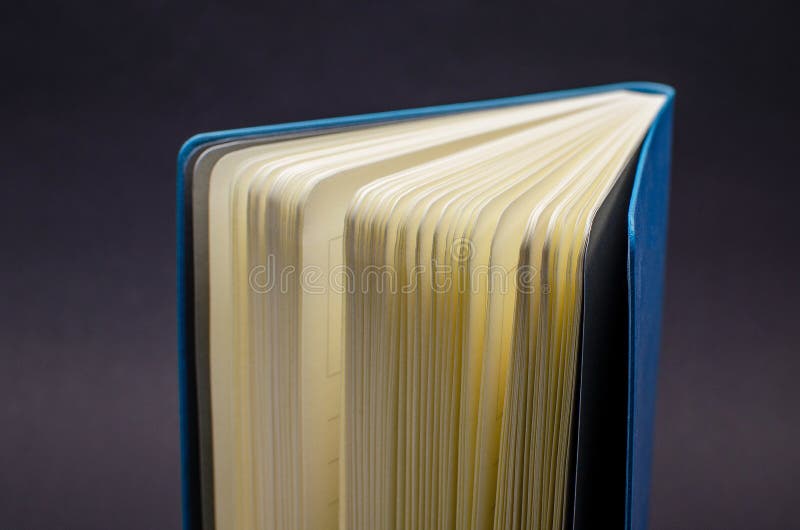 An Open Book with a Blue Leather Cover. View from Above Stock Image ...