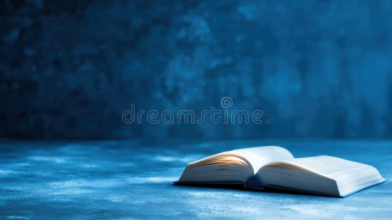 Open Book on Blue Textured Surface, Creating Serene Atmosphere Stock ...