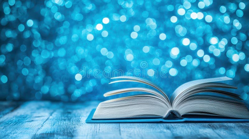 Open Book on Blue Wood with Bokeh Background a Study in Light ...