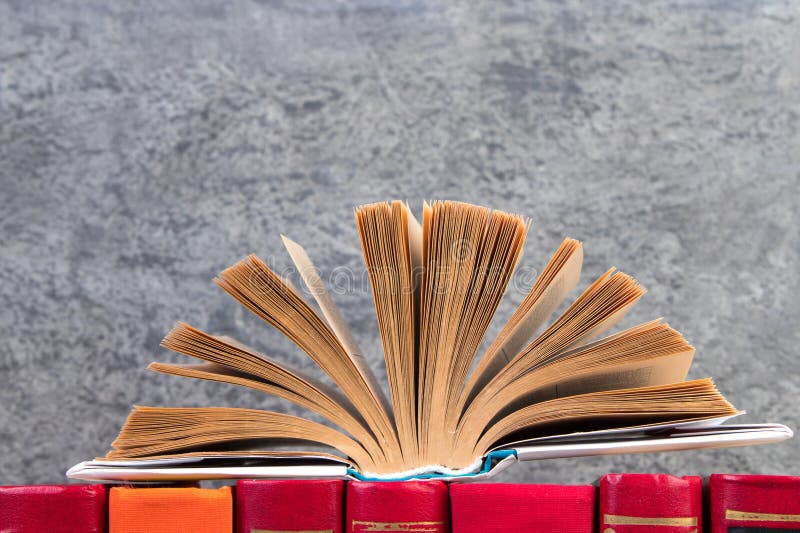 Open Book, Books on the Gray Concrete Background. Back To School ...