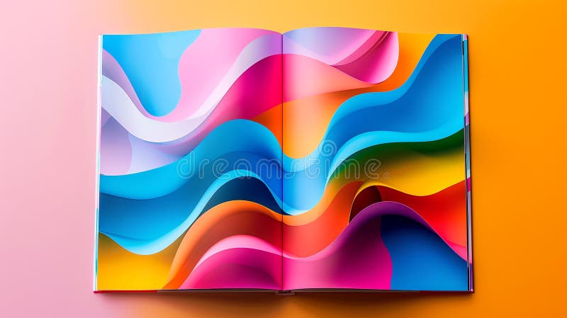 Open Book with Colorful Wavy Patterns on a Pink and Orange Background ...