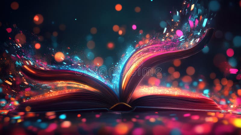 An Open Book with Bright Lights Coming Out of it Stock Illustration ...