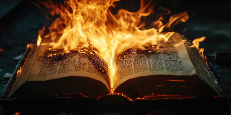Open Book Burning in Darkness Stock Illustration - Illustration of ...