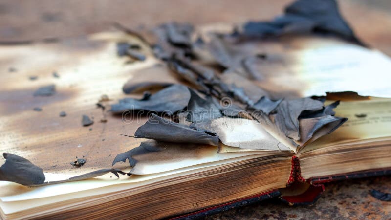 An Open Book with Burnt Charred Pages Stock Photo - Image of book ...