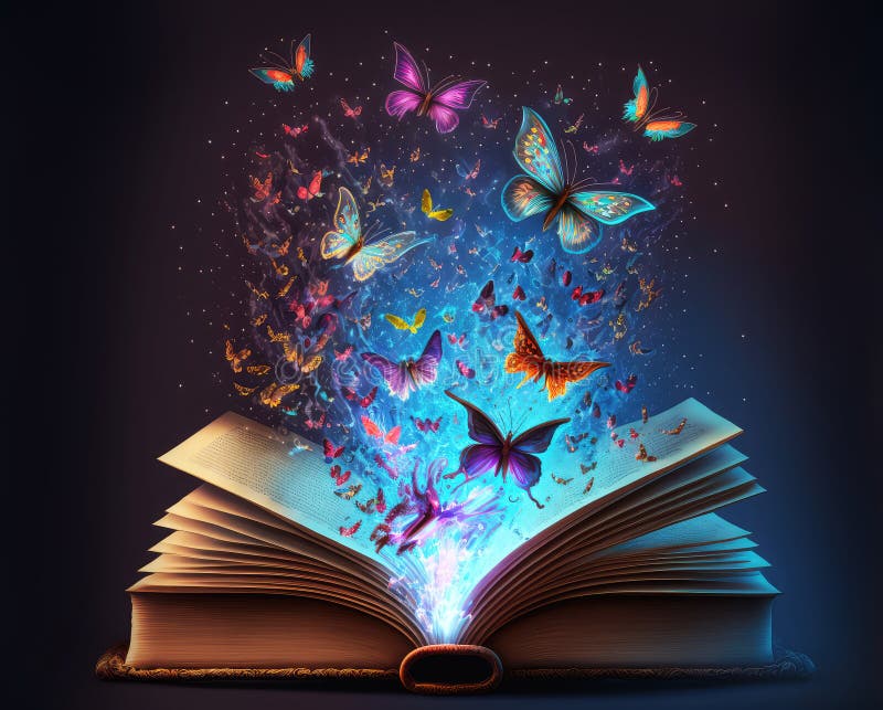 Open Book with Butterflies Flying. Generative AI Stock Illustration ...