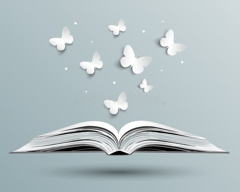 Open Book with Butterflies Flying from Stock Vector - Illustration of ...