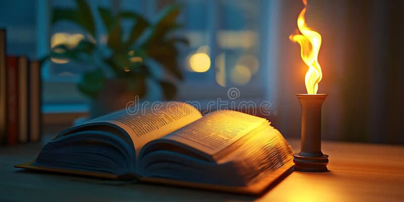 Open Book by Candlelight Night Reading Background Wallpaper Stock ...