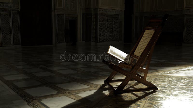 Open Book on Chair in Sunlit Mosque Stock Photo - Image of muslim ...