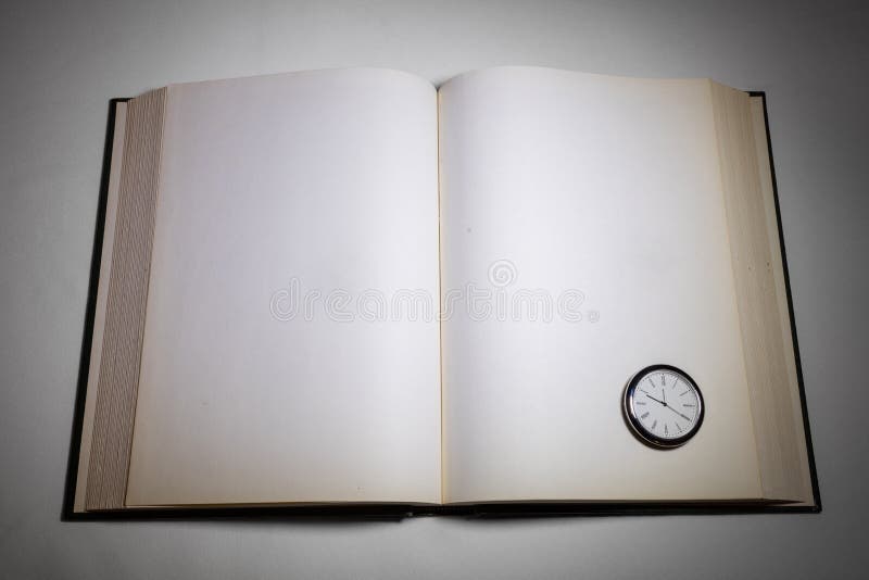 An open book and clock stock image. Image of textbook - 93713125