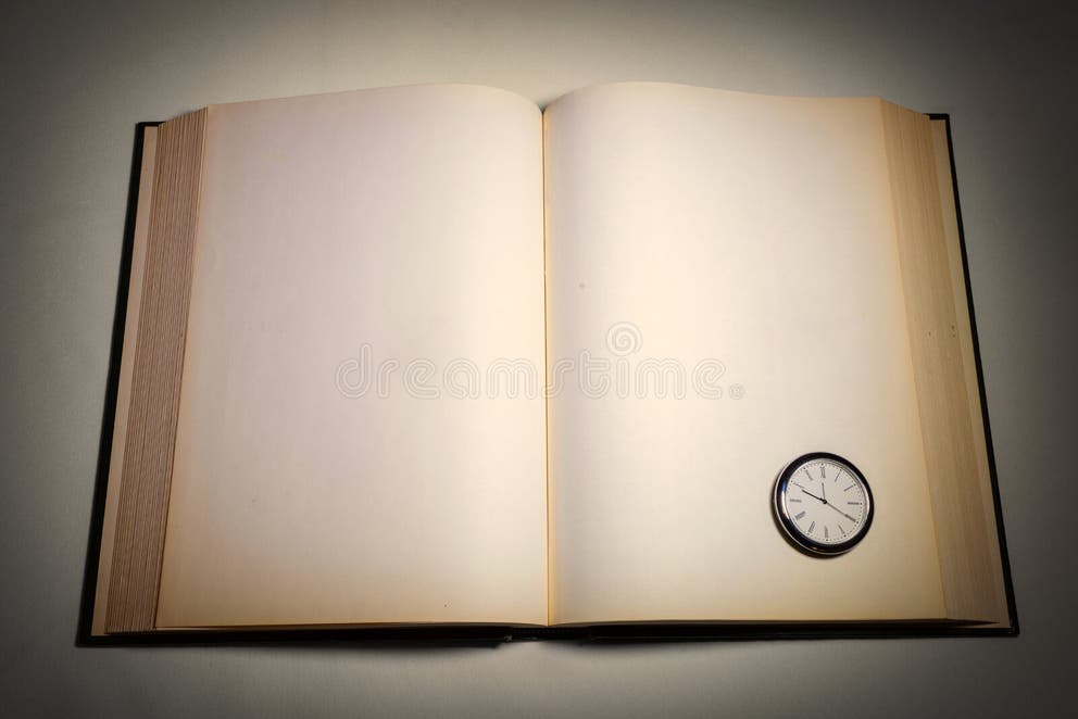 An open book and clock stock photo. Image of clock, book - 94637264