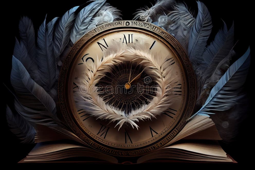 An Open Book with a Clock in the Center Stock Illustration ...