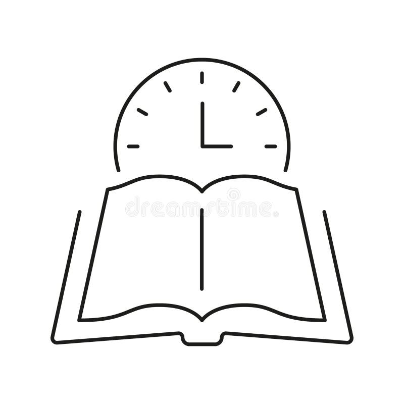 Open Book with Clock Line Icon. Time Management, Study Scheduling, and ...