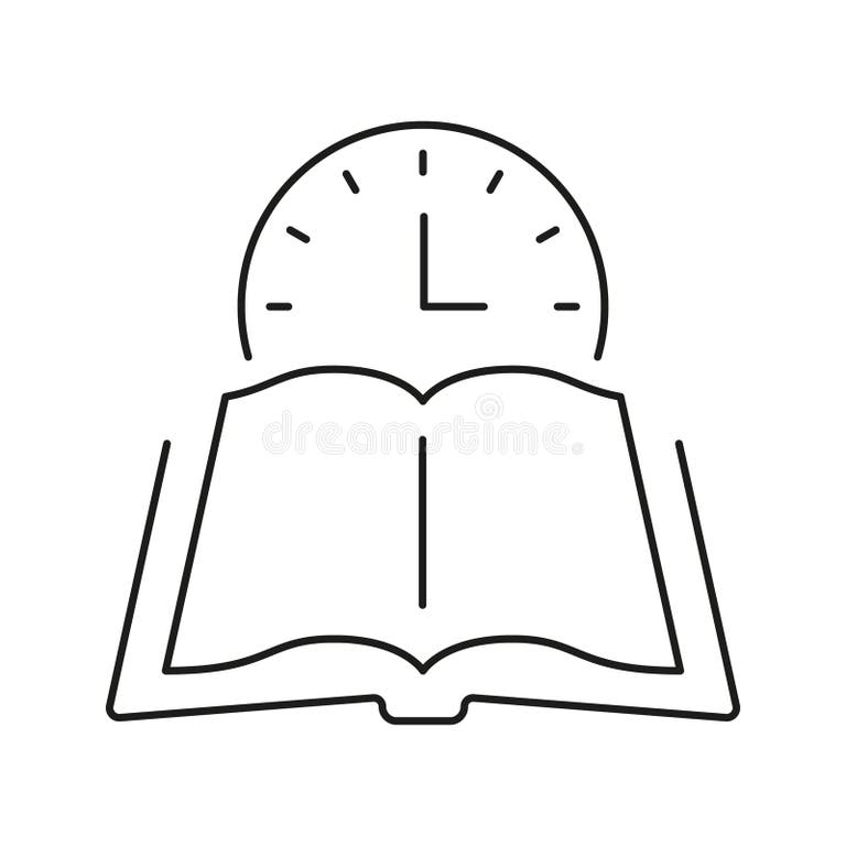 Open Book with Clock Line Icon. Time Management, Study Scheduling, and ...