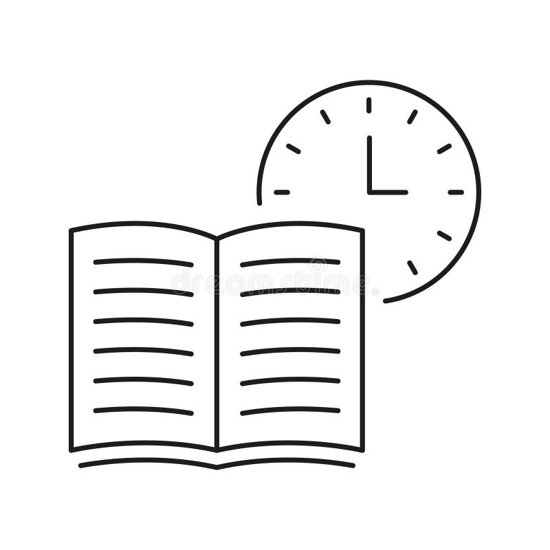 Open Book with Clock Line Icon. Time Management, Study Scheduling, and ...