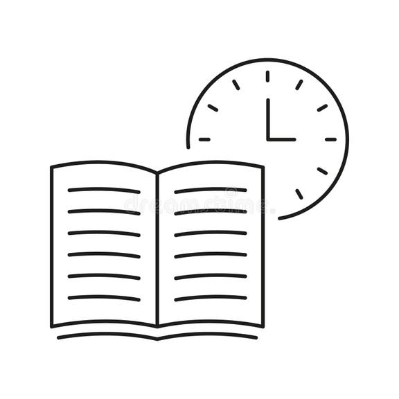 Open Book with Clock Line Icon. Time Management, Study Scheduling, and ...