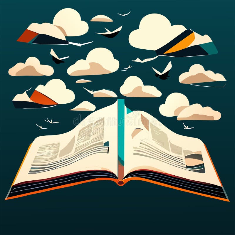 Open Book with Clouds on the Background. Vector Illustration in Cartoon ...