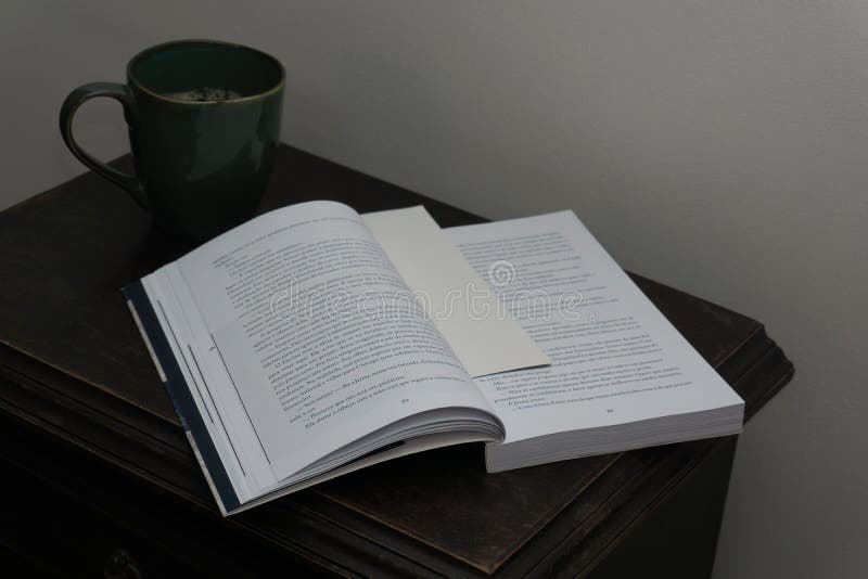 Open Book and Coffee Cup on Bedside Table Stock Photo - Image of house ...