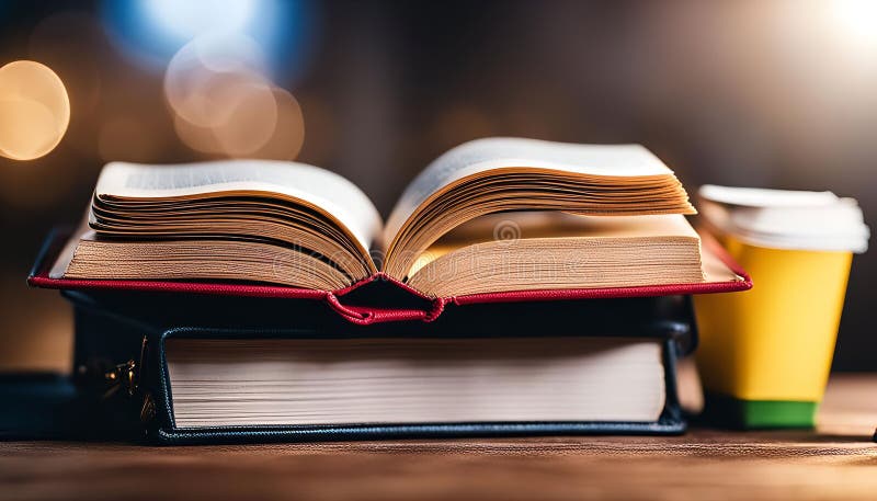 Open Book and Coffee Cup stock illustration. Illustration of notebook ...