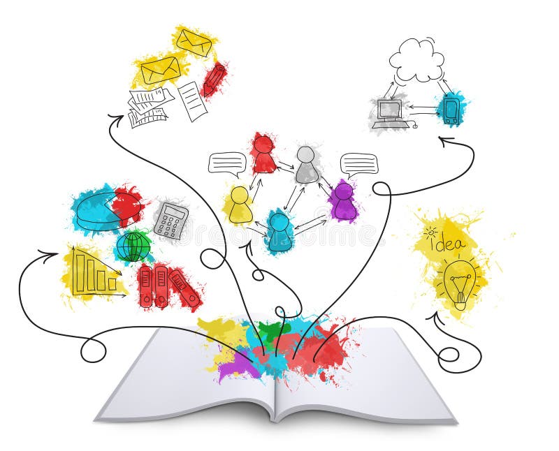 Open Book with Colored Business Sketches Stock Illustration ...
