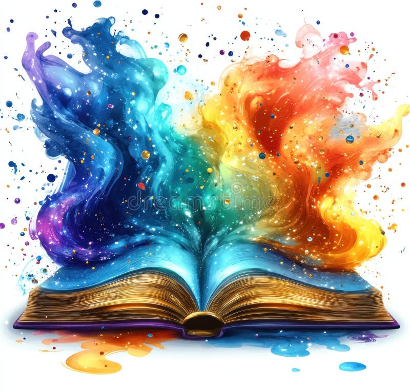 Open Book with Colorful Abstract Watercolor Illustration Stock ...