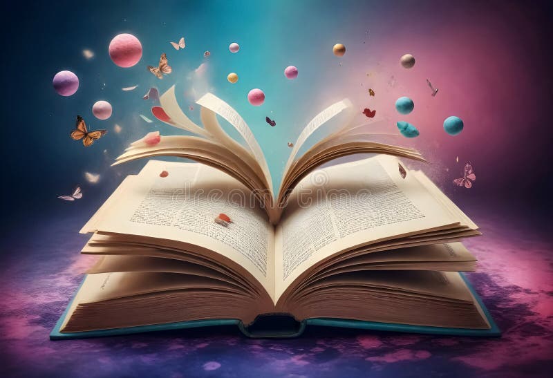 An Open Book with Colorful Bubbles Flying Out of it Stock Illustration ...