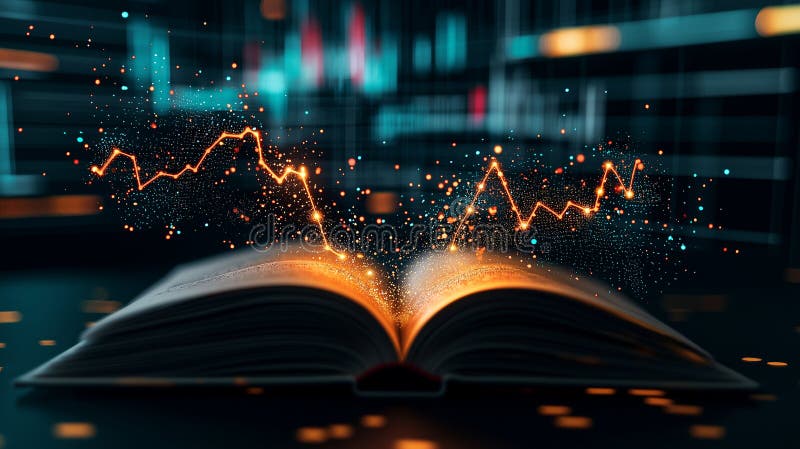 Open Book with Colorful Light and Data Visualization Effects ...