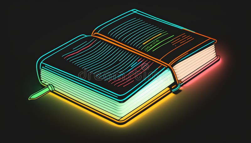 Open Book with Colorful Neon Lights on a Black Background. 3d Rendering ...