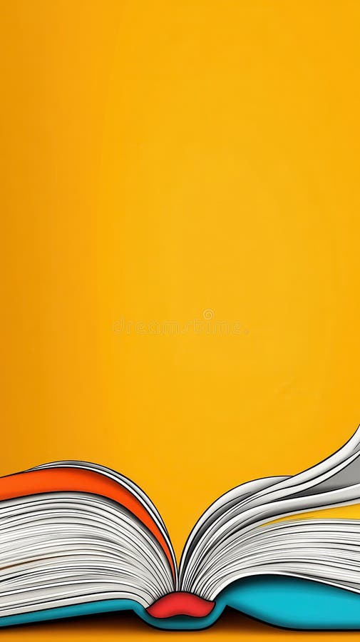Open Book with Colorful Pages on a Yellow Background Stock Illustration ...