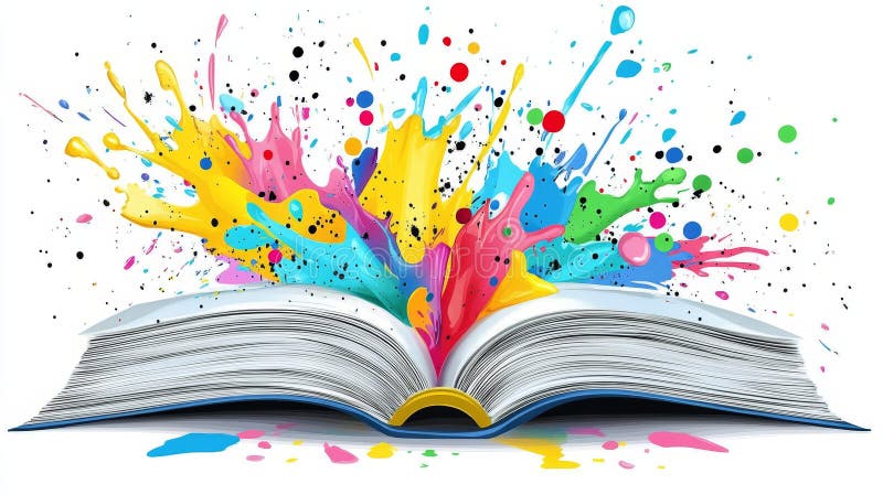 Open Book with Colorful Paint Splash Exploding, Imaginative Story and ...