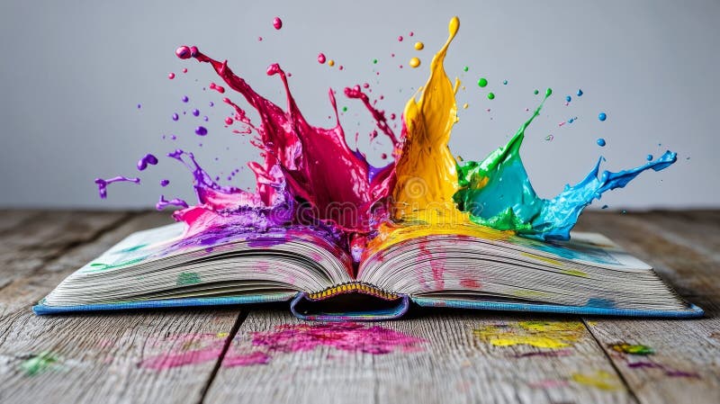 Open Book with a Colorful Paint Splash Explosion, Creativity and ...