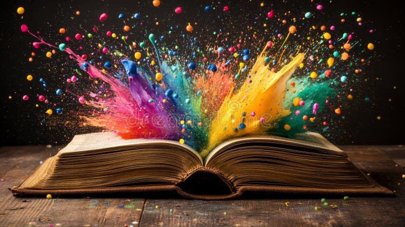 Open Book with a Colorful Paint Splashes, Creative Explosion Concept or ...