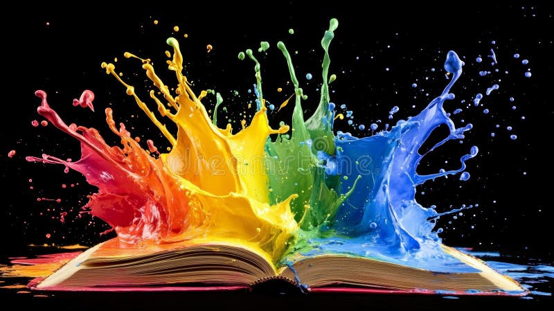 Open Book with Colorful Paint Splashing, Education, Creativity, and ...