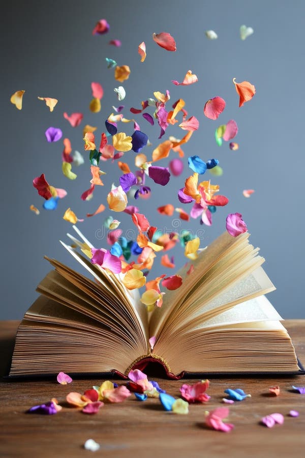 Open Book with Colorful Petals - Inspiring Knowledge Stock Illustration ...
