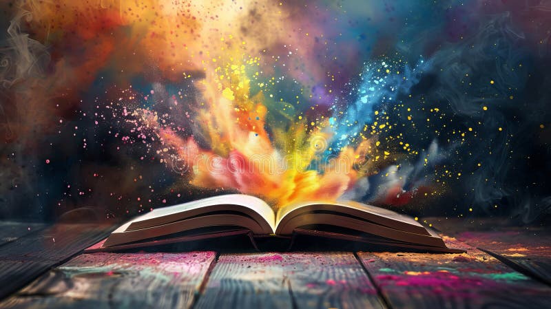 Open Book with Colorful Powder Explosion, Creative Concept Stock Image ...
