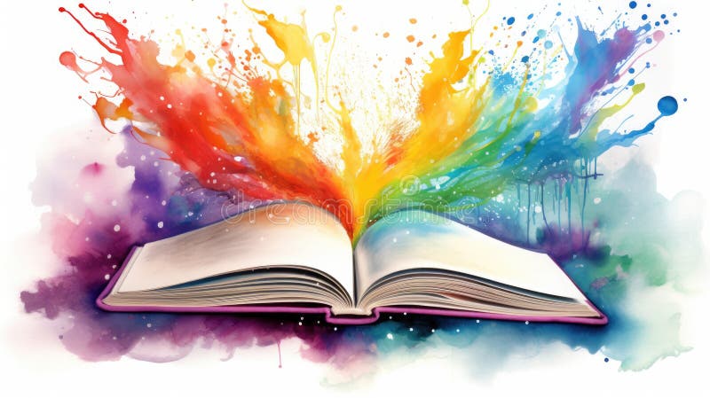 Open Book with Colorsplash Watercolor AI Generated Stock Illustration ...
