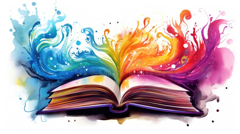 Open Book with Colorsplash Watercolor AI Generated Stock Illustration ...