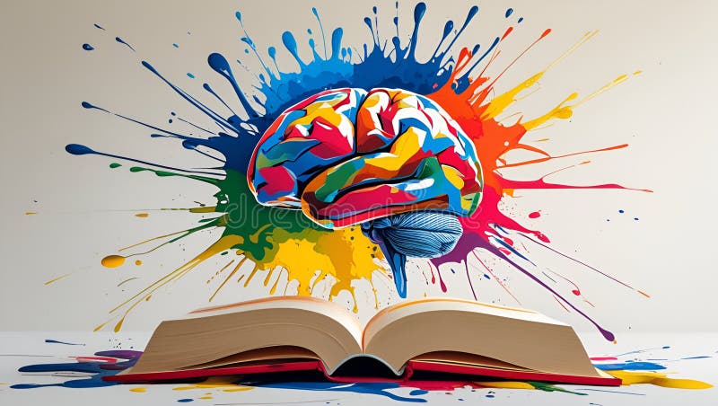 Open Book with Colourful Abstract Human Brain Education and Knowledge ...