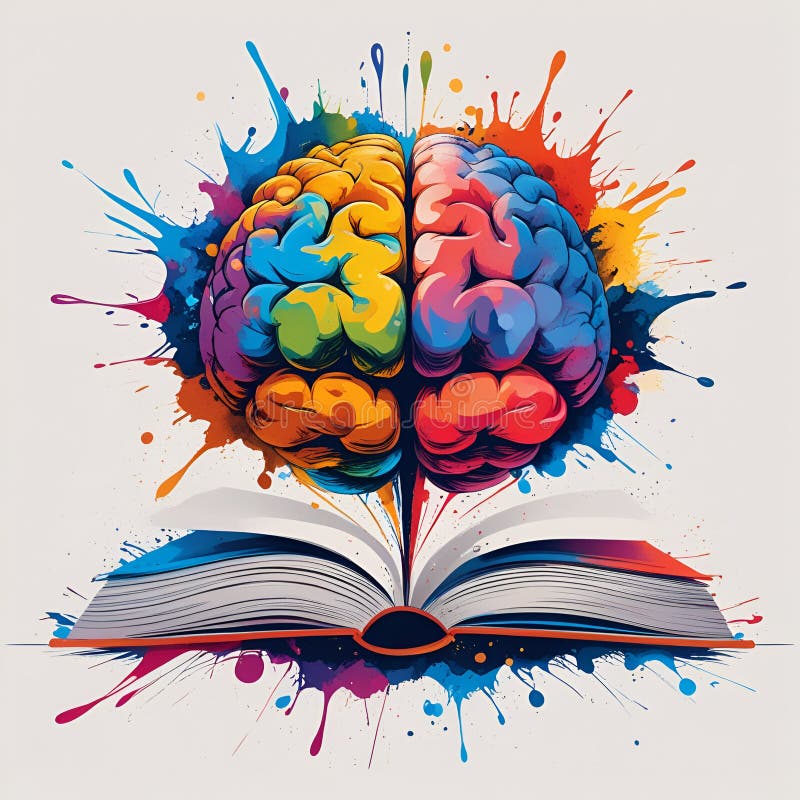 Open Book with Colourful Abstract Human Brain Education and Knowledge ...